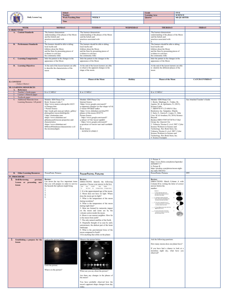 Phases of the Moon Lesson Plan | PDF | Moon | Earth