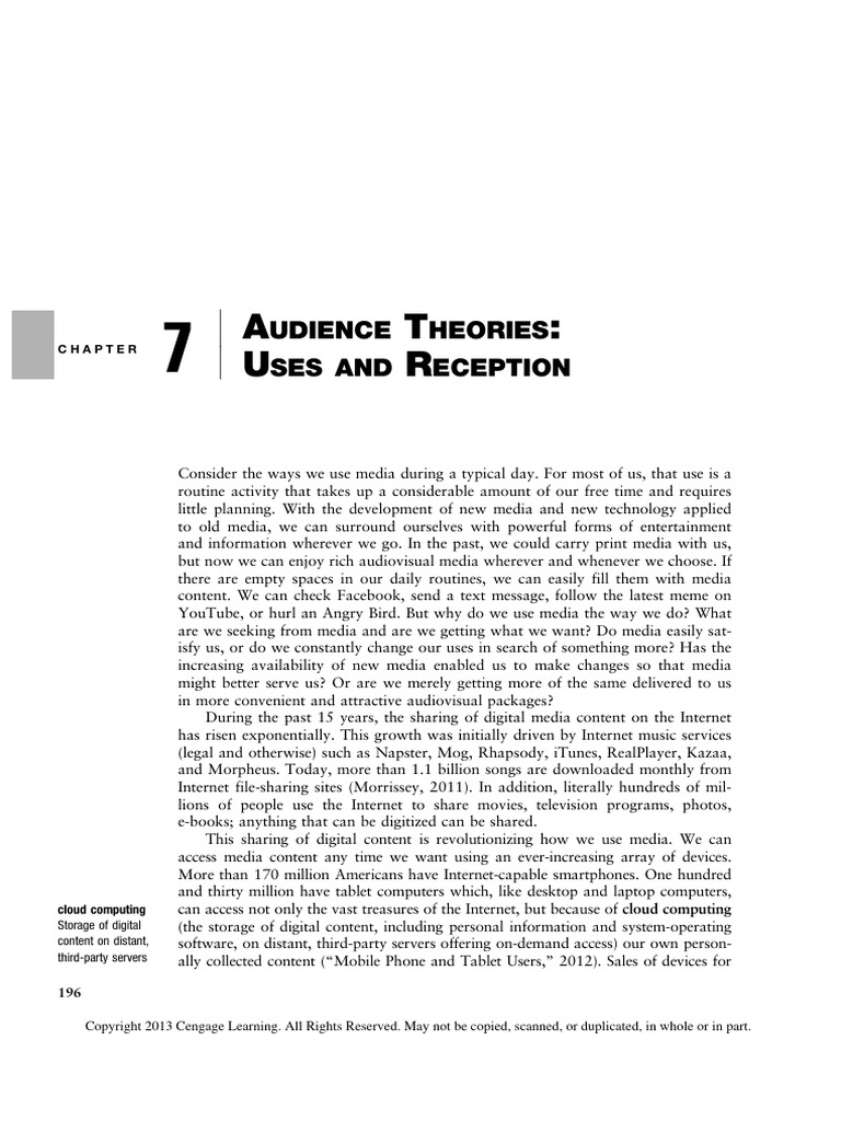 Audience Theories - Uses and Reception (Baran & Davis, 2015) | PDF ...