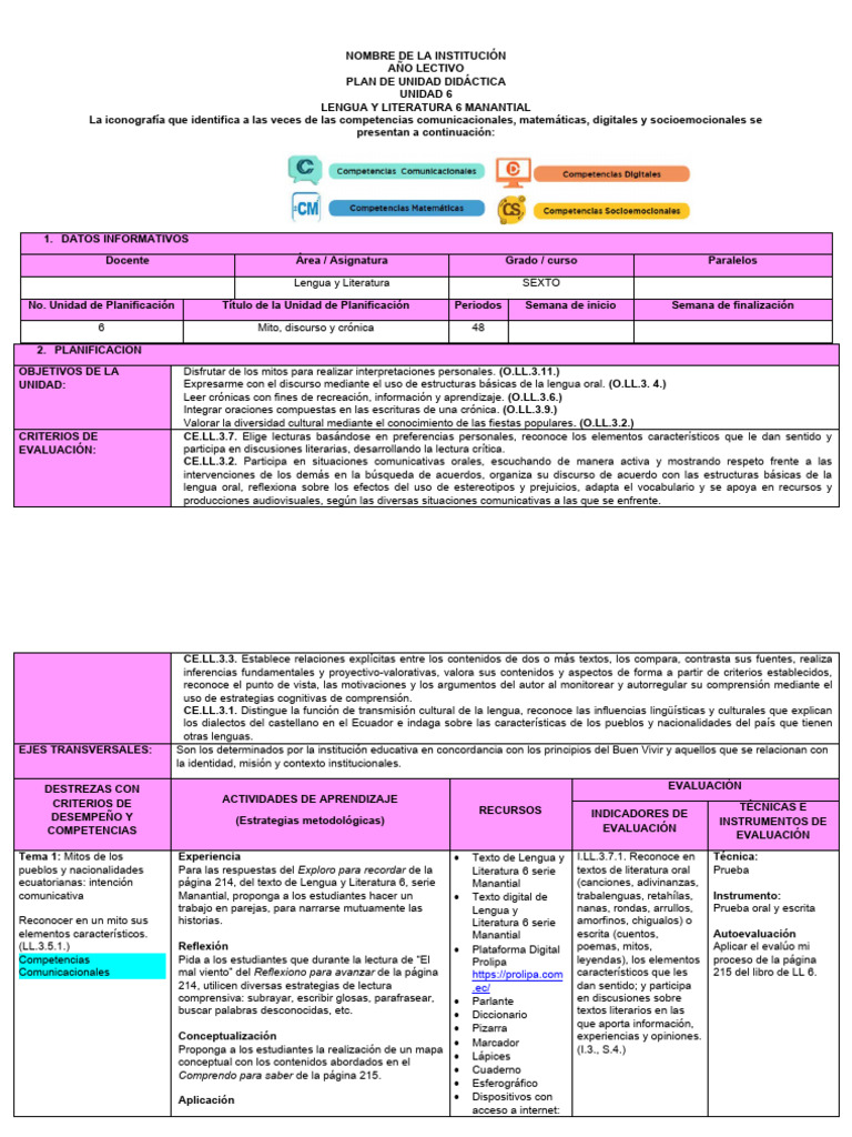 Planificación PUD 6to Grado | PDF | Evaluación | Aprendizaje