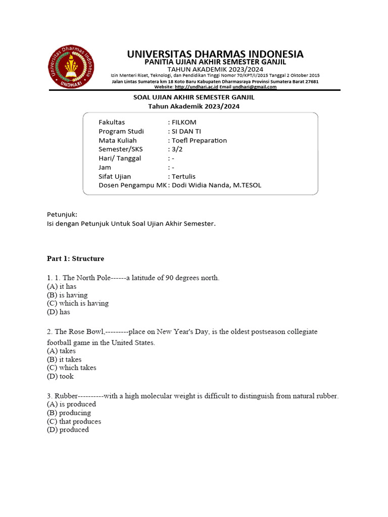 Soal Ujian Toefl | PDF | Natural Sciences | Atmosphere