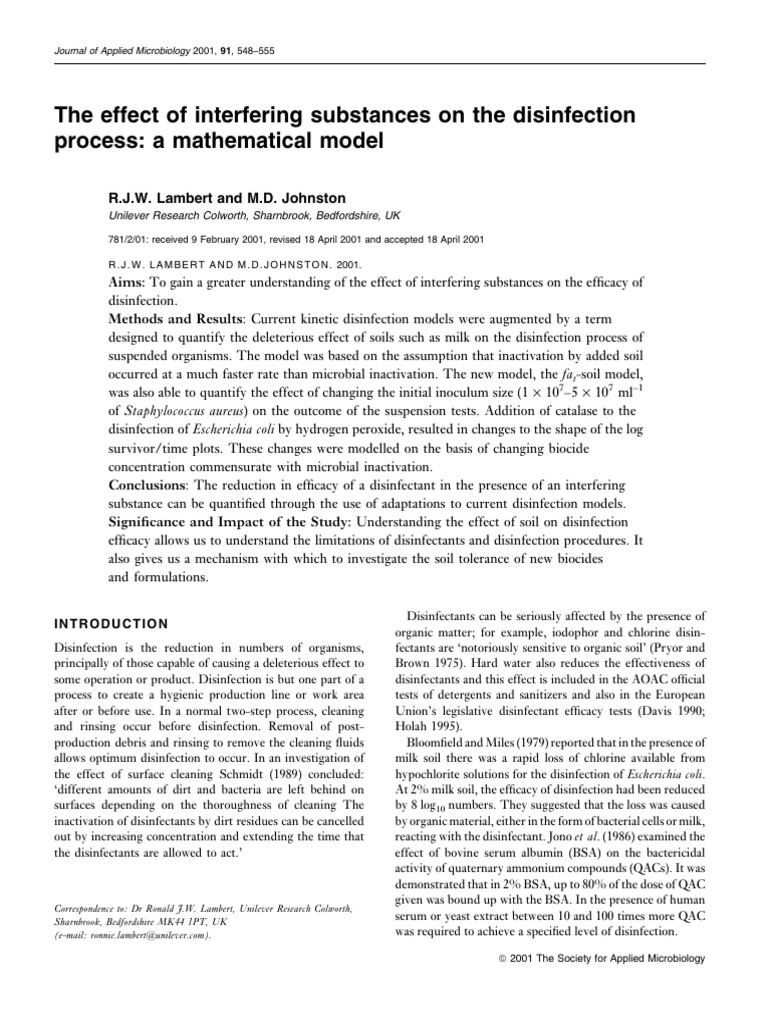 The Effect Of Interfering Substances On The Disinfection Pdf