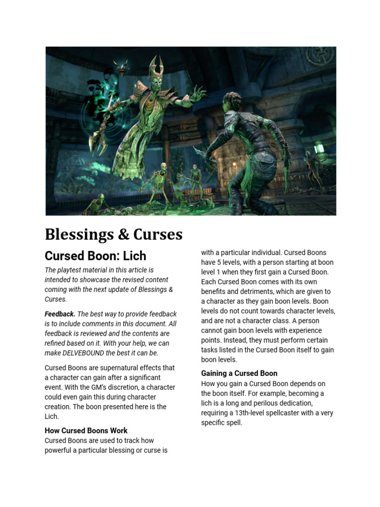 Cursed Boons - Lich | PDF