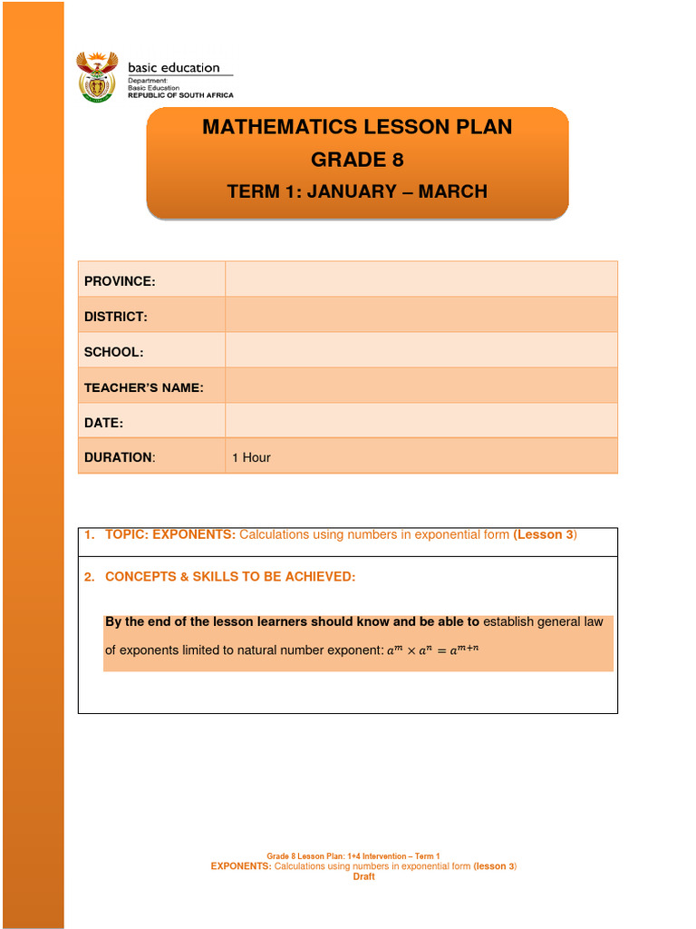 Grade 8 EXPONENTS Lesson 3 | PDF | Exponentiation | Lesson Plan