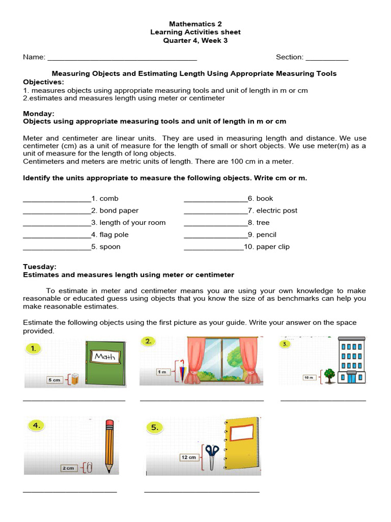 Learning Activities For Math2 Quarter 4 Week 3 | PDF | Metre | Measurement