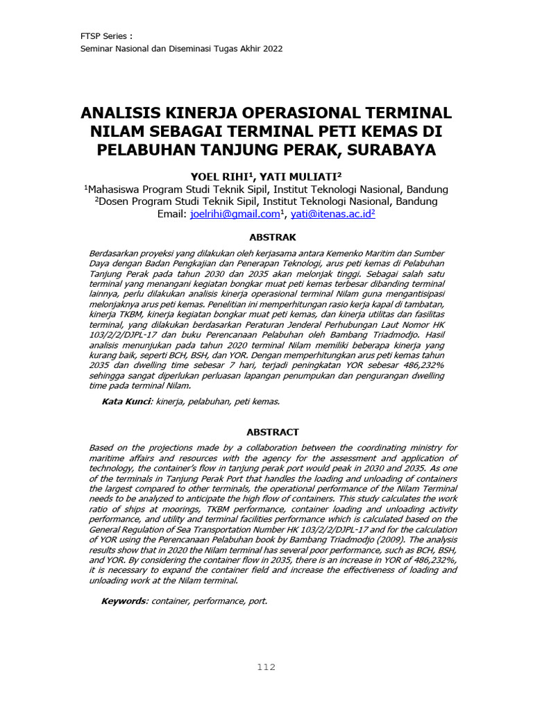 11 Analisis Kinerja Operasional Terminal Nilam Sebagai Terminal Peti Kemas Di Pelabuhan Tanjung ...