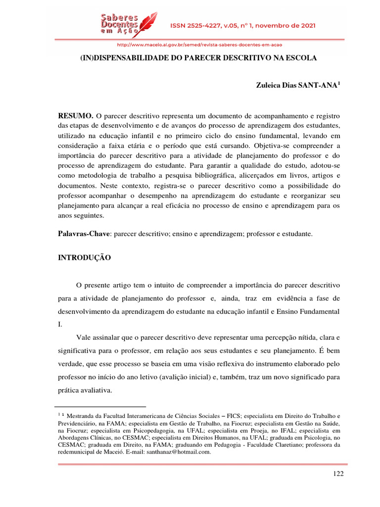 12 Indispensabilidade Do Parecer Descritivo Na Escola | PDF ...