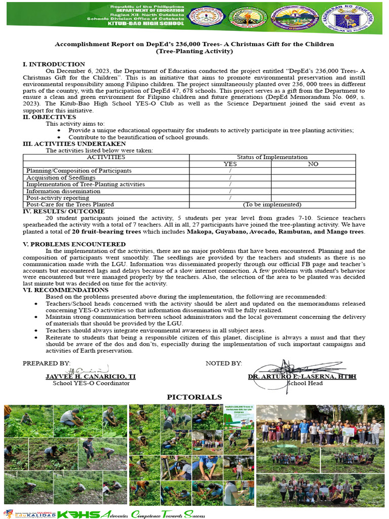 DepEd's 236,000 Trees Initiative Report | PDF
