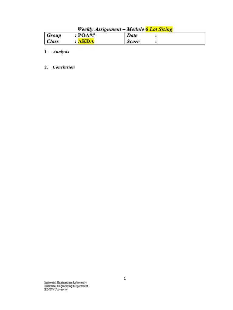 Template Weekly Assignment Module 6 | PDF Template Weekly Assignment Module 6 | PDF