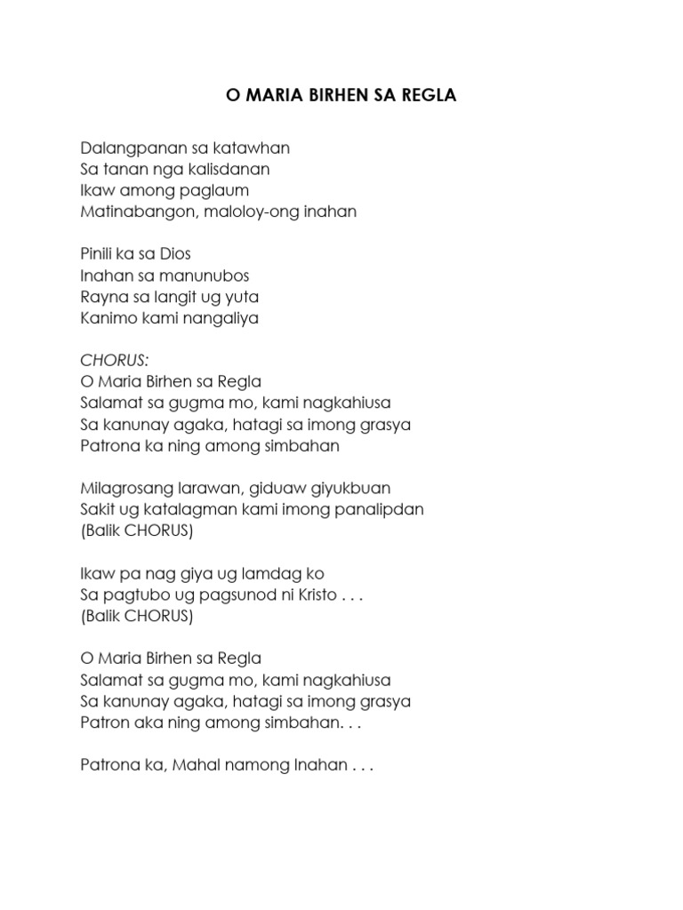 O Maria Birhen Sa Regla: Chorus | PDF