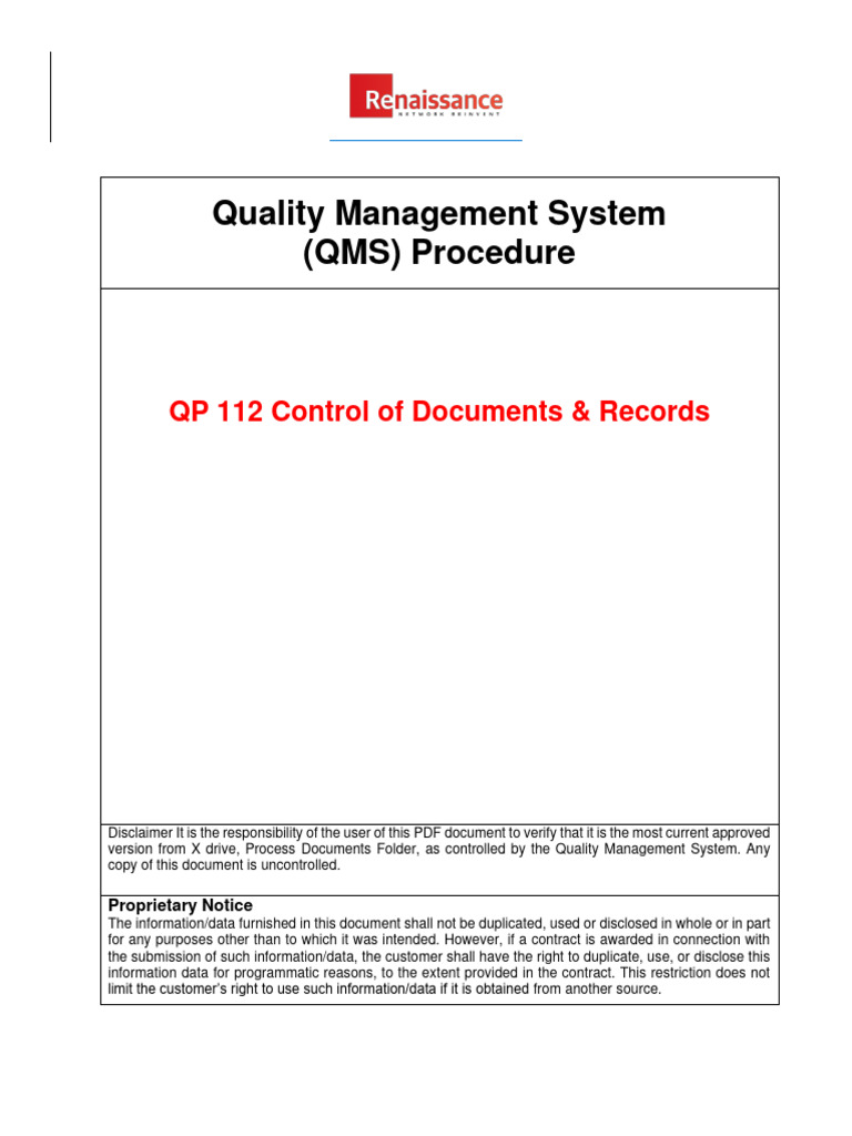 QP 112 Control of Documents & Records | PDF | Quality Management System ...