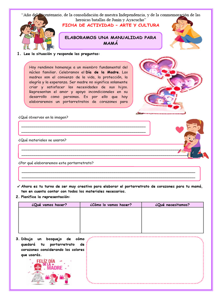 Ficha Vier Arte Elaboramos Una Manualidad Para Mamá Pdf