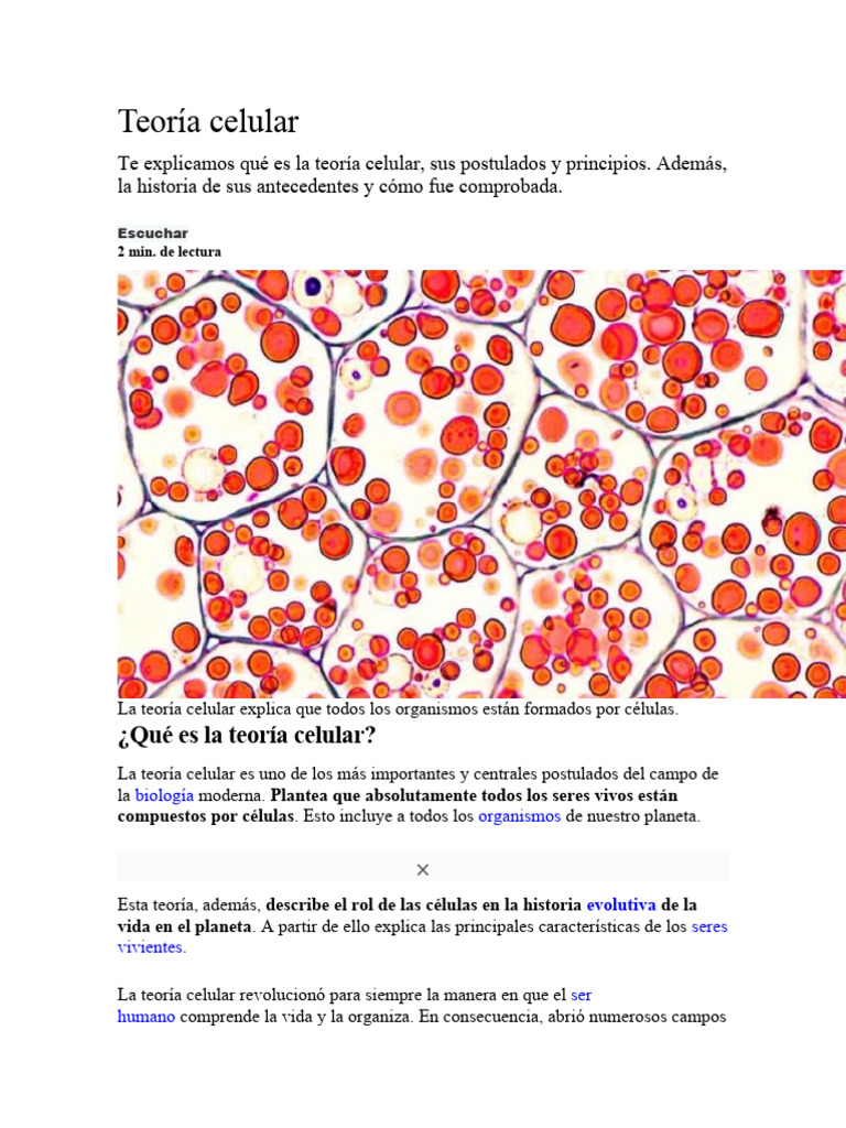 Teoría Celular: Fundamentos y Historia | PDF | Biología Celular ...