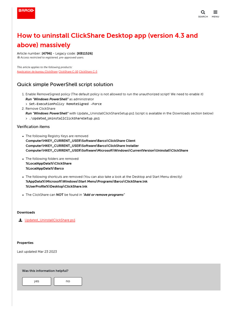 Knowledge Base 4796 - How To Uninstall ClickShare Desktop App (Version ...