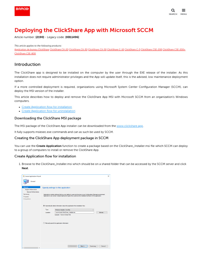 Knowledge Base 2190 Deploying The Clickshare App With Microsoft Sccm Pdf Installation 