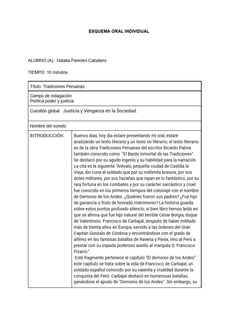 Esquema Oral Individual | PDF | Perú