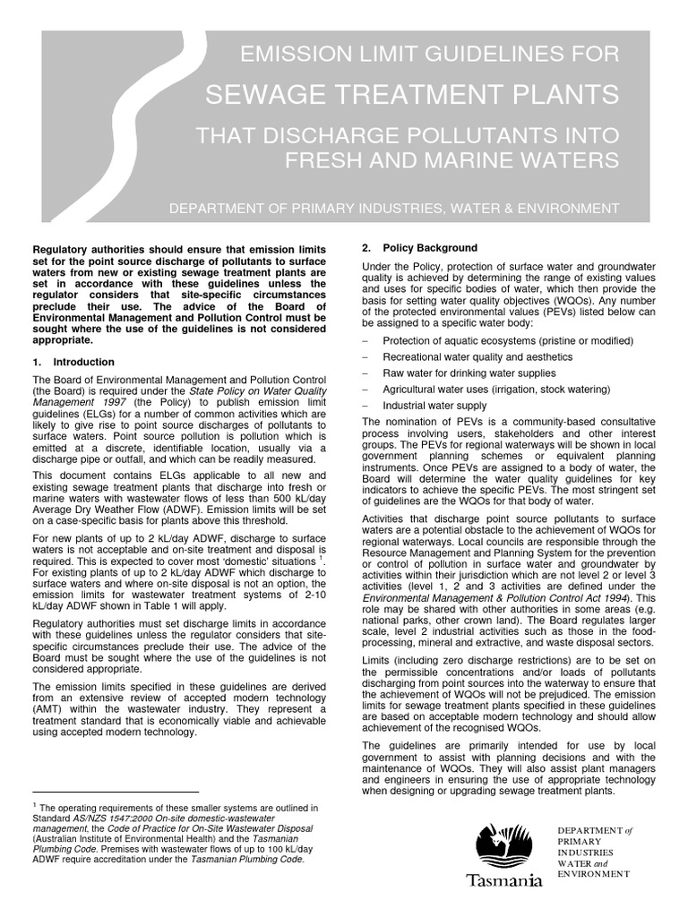 Emission Limit Guidelines June 2001 | PDF | Sewage Treatment | Effluent