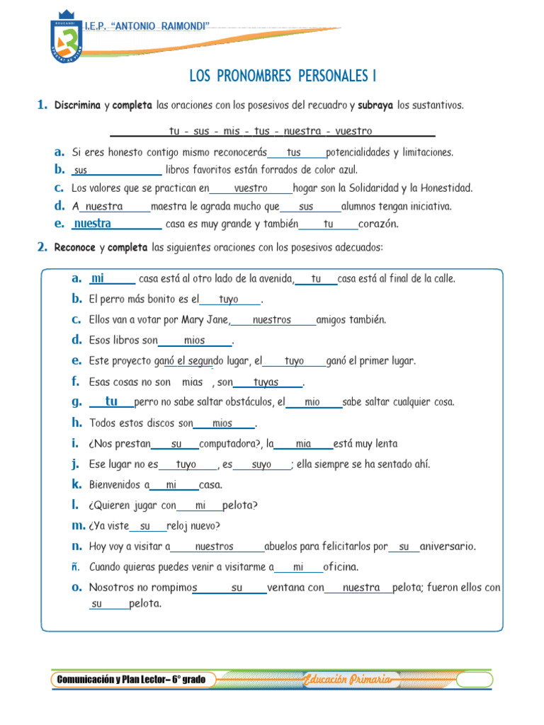 Los Pronombres Personales I | PDF