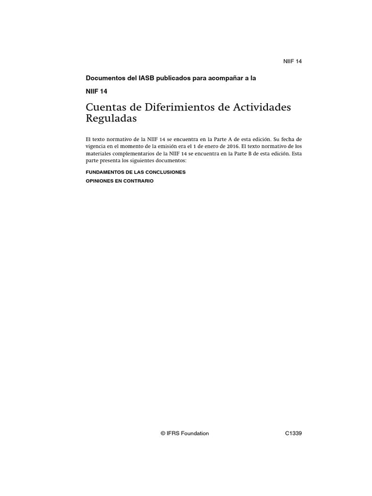 Niif 14 Cuentas de Diferimientos de Actividades Reguladas | PDF ...