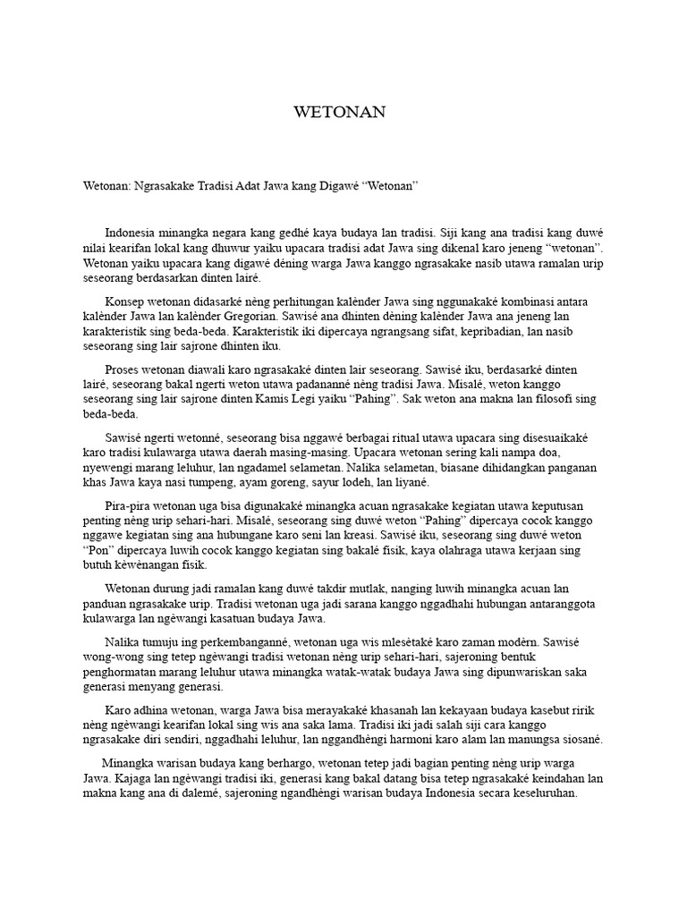 Artikel Bhs Jawa Wetonan XI-B3 Kel 5 | PDF