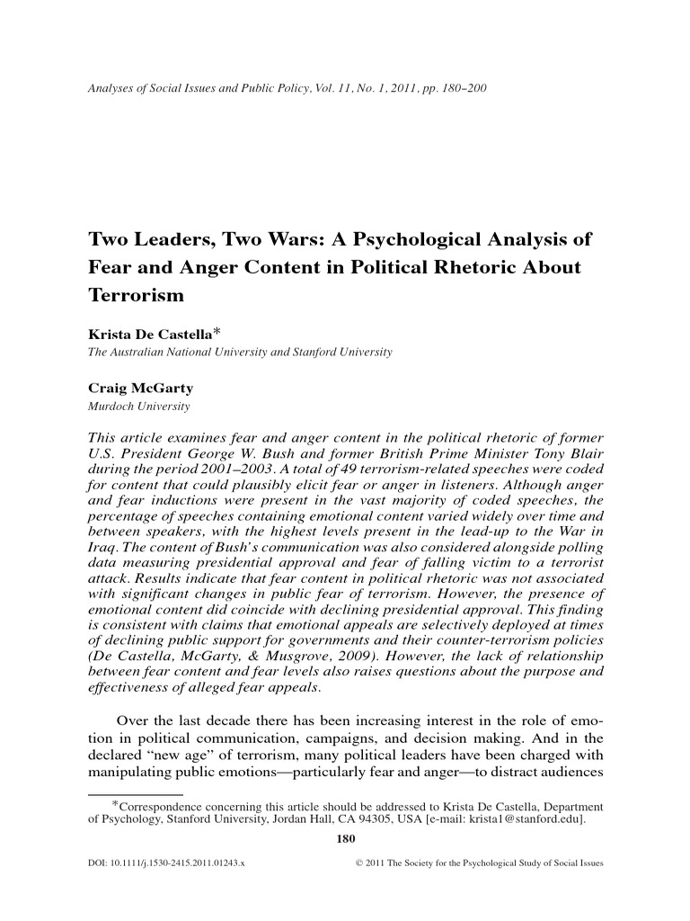 Political Rhetoric: Fear & Anger | PDF | Emotions | Psychology
