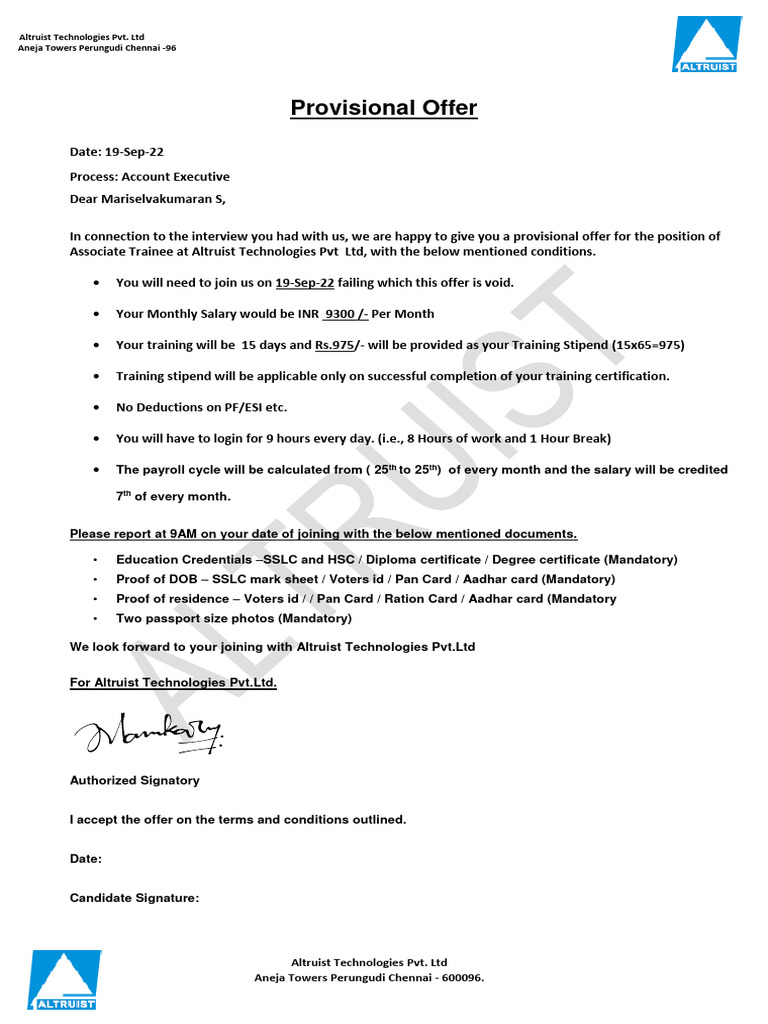 Alturst Offer Letter | PDF | Career & Growth