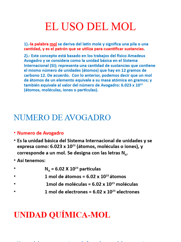 El Uso Del Mol | Descargar gratis PDF | Mole (Unidad) | Átomos