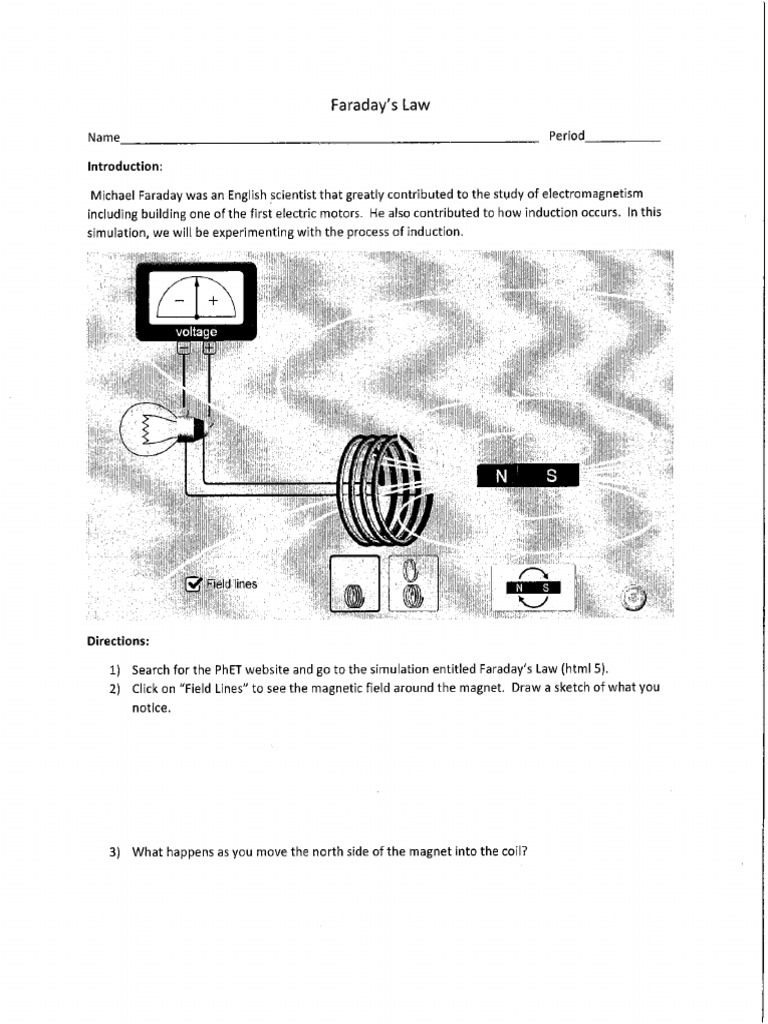 Faradays Law Phet Lab Motor Generator Transformer Crossword Worksheet | PDF