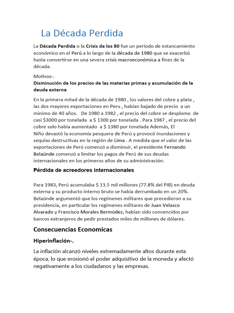 La Década Perdida en Perú: Crisis y Consecuencias | PDF | América del ...