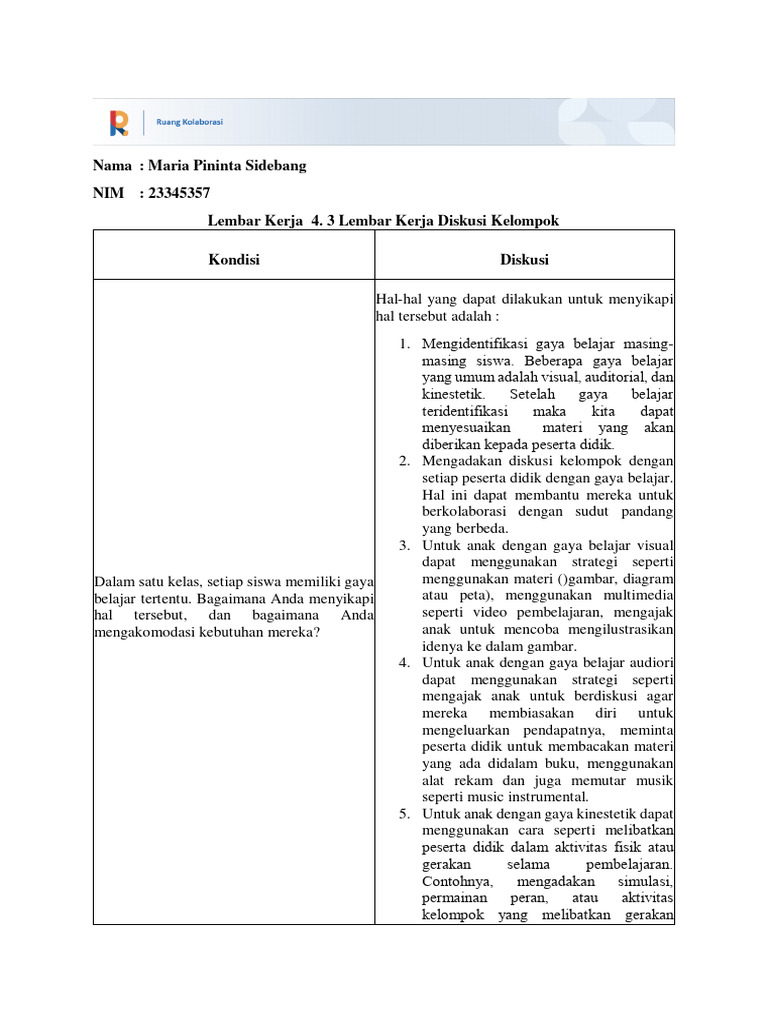 Ruang Kolaborasi Pse T4-Maria | PDF