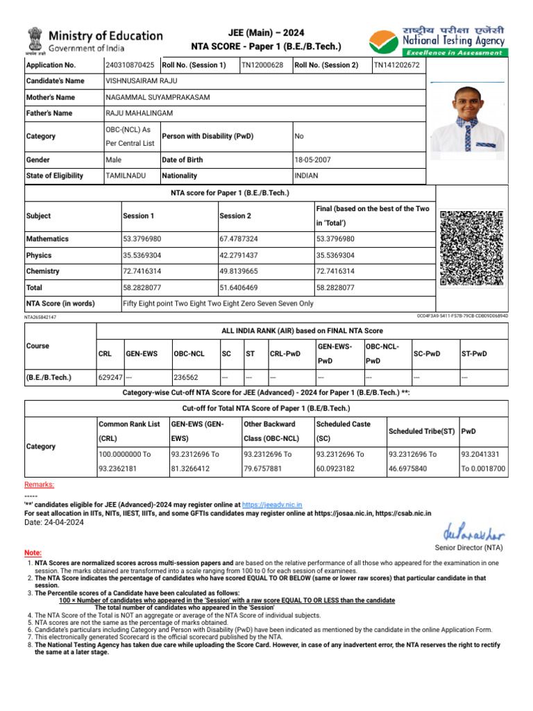 Joint Entrance Examination (Main) - India | PDF | Career And Technical ...