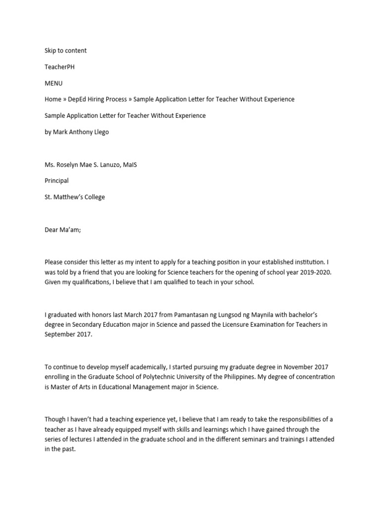 Application Letter For Teacher | Download Free PDF | Teachers ...