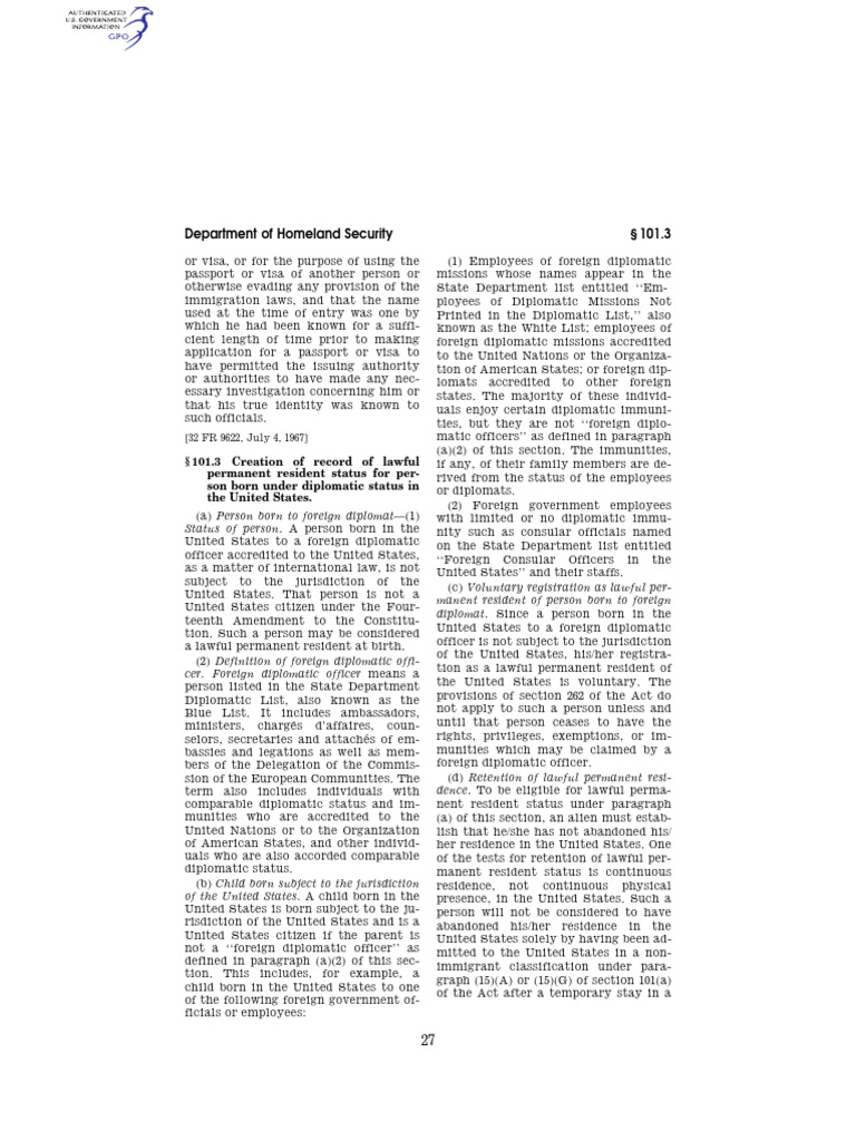 8 101 3 Creation of Record of Lawful Permanent Resident Status | PDF ...