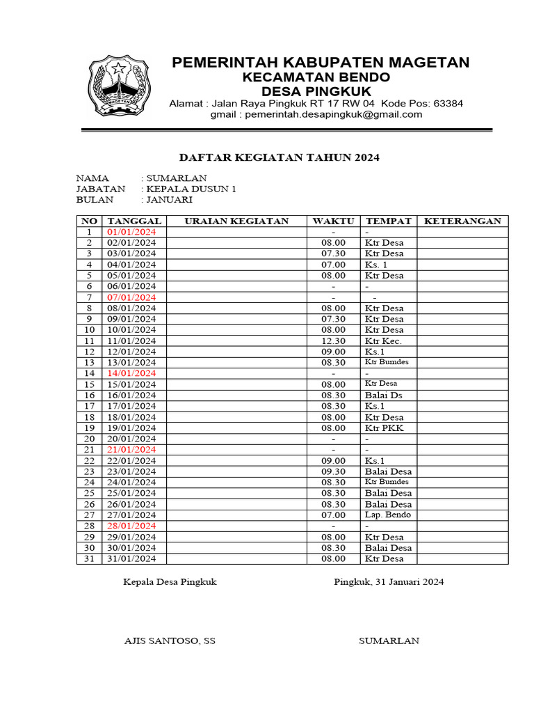 Form Laporan Kegiatan Pdf