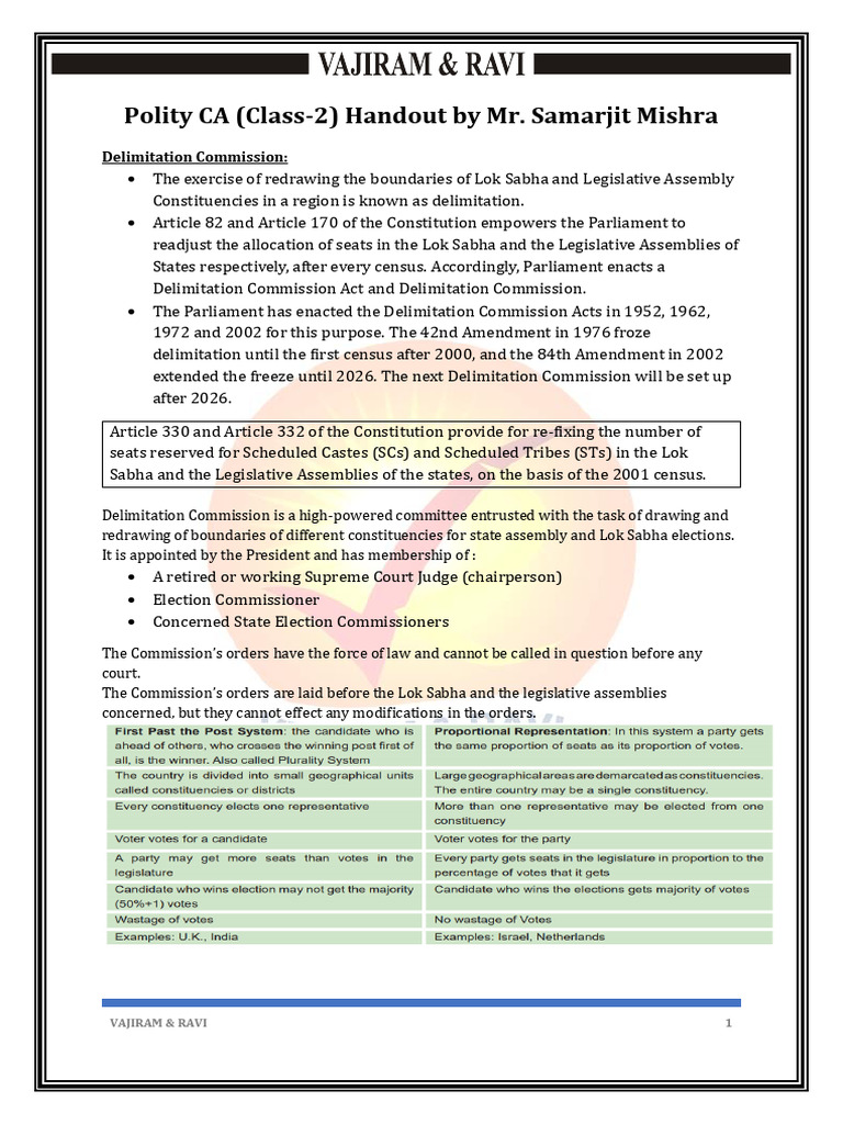 Polity CA (Class-2) Handout | PDF | Separation Of Powers | Political Law