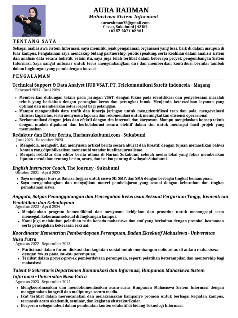 CV Aura Rahman - Msib | PDF | Komputer