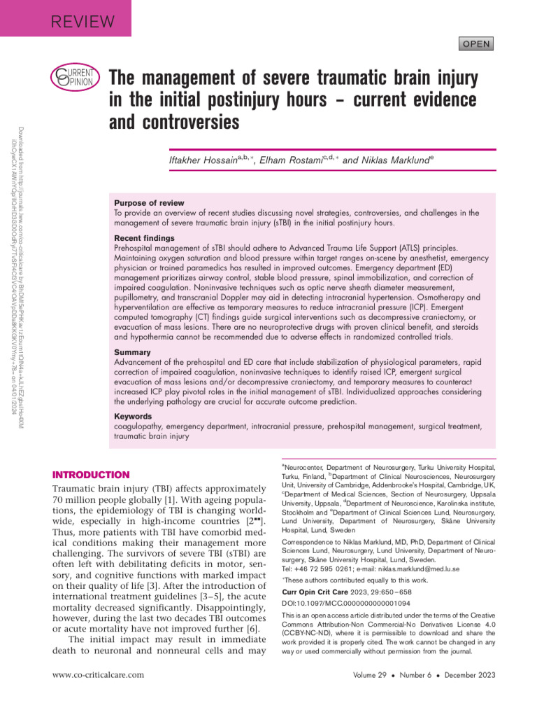 The Management of Severe Traumatic Brain Injury In.20 | PDF | Traumatic Brain Injury | Emergency ...