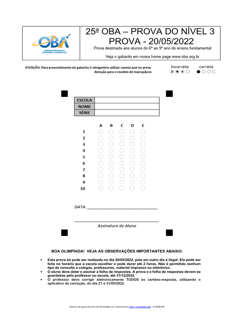 Prova Do Nível 3 Da 25 Oba de 2022 | PDF | Estrelas | Órbita