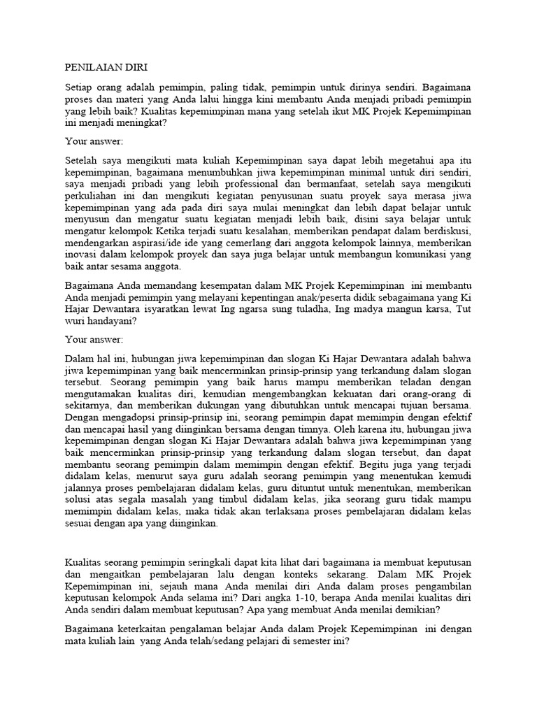 Tugas Proyek-Penilaian Diri | PDF | Karier & Perkembangan | Pengembangan Diri