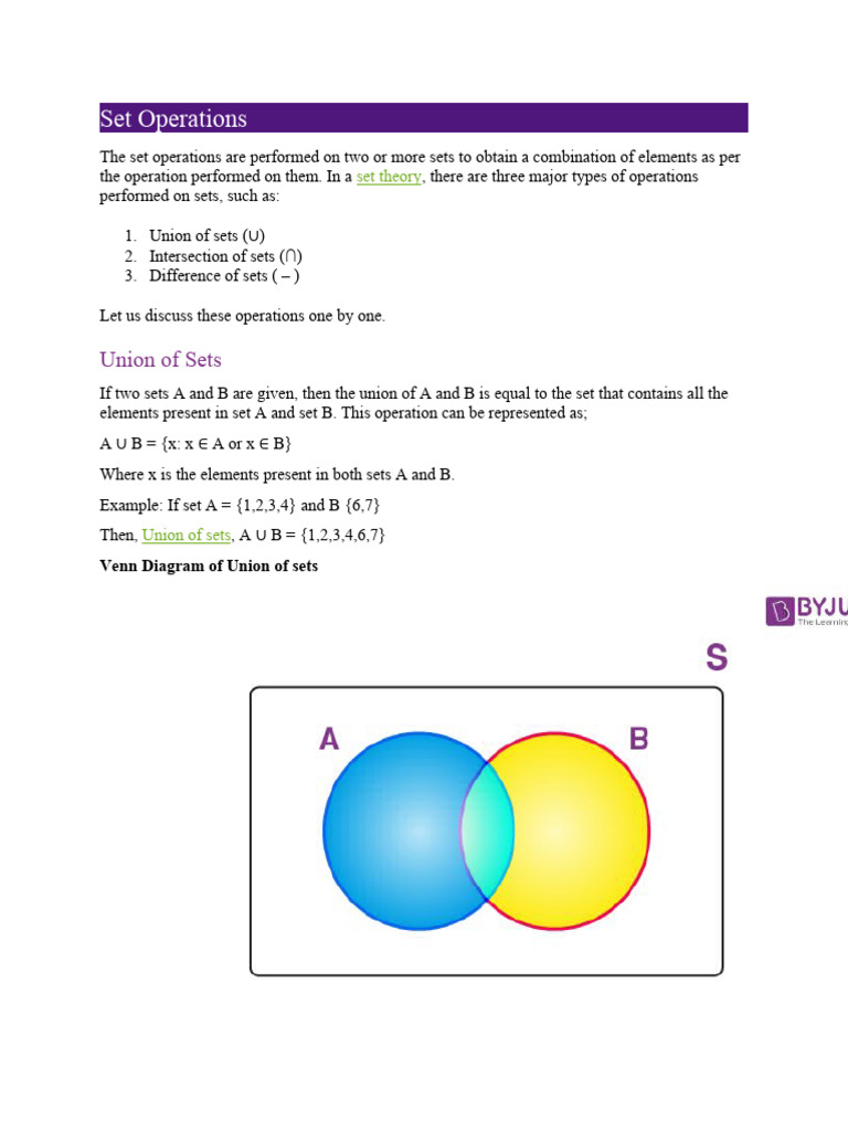 Set Operations | PDF | Set (Mathematics) | Intersection (Set Theory)