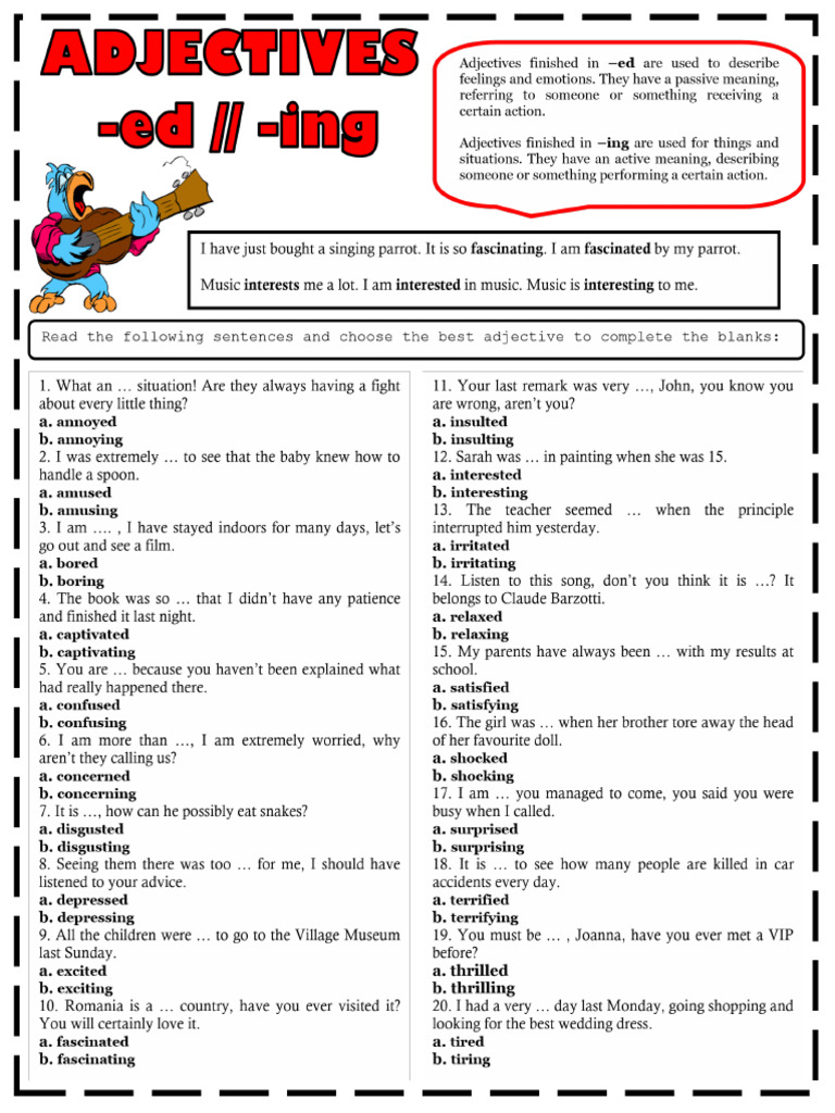Adjecties Ending Ed Ing | PDF
