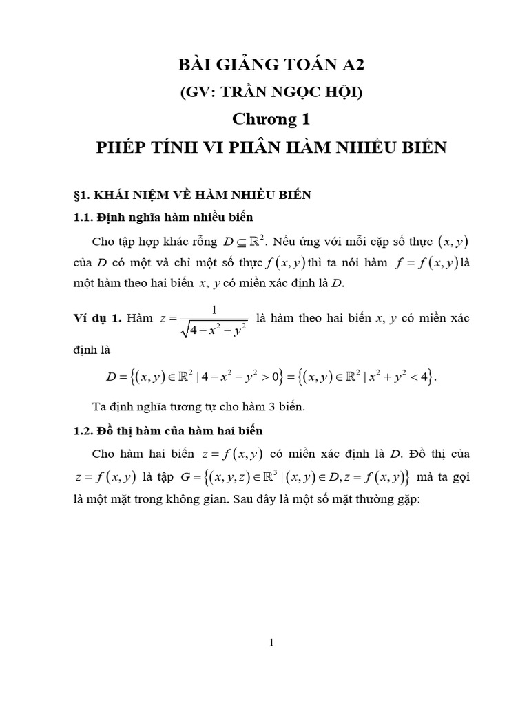 Bai Giang Chuong 1 - Toan A2 | PDF
