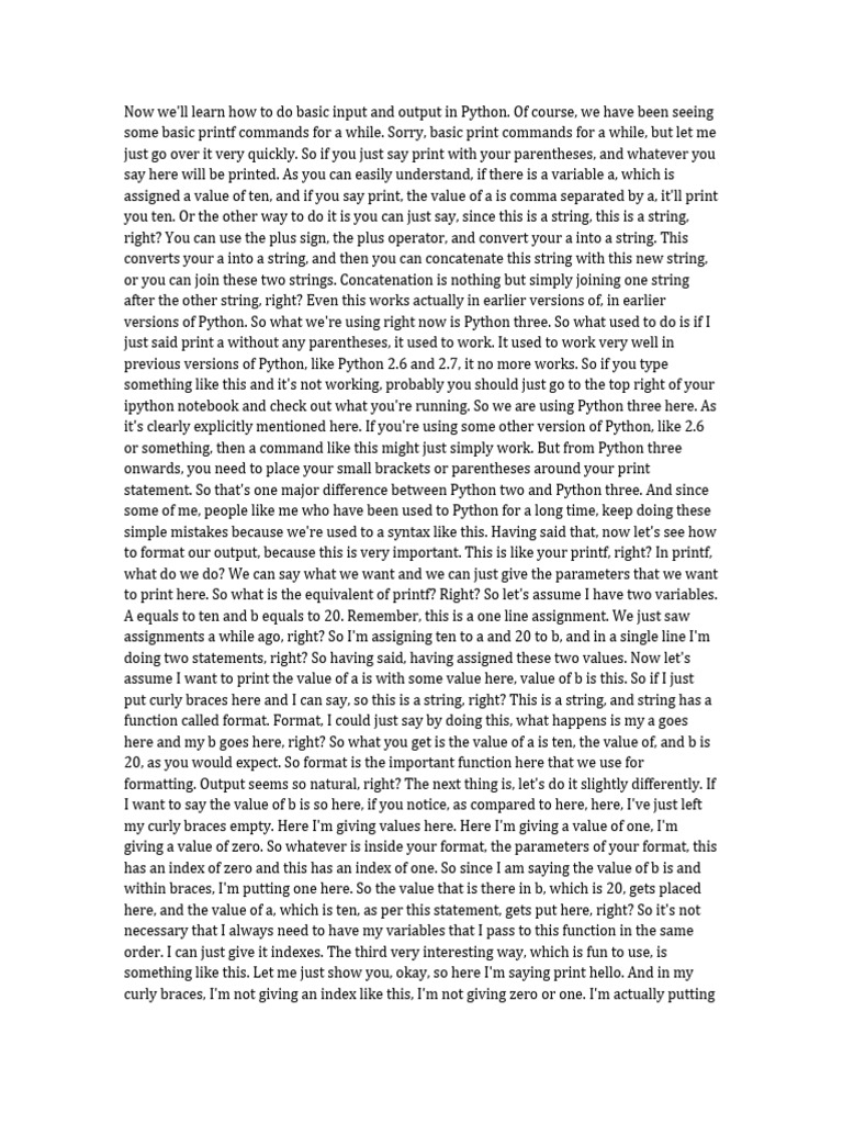 Python Basics: Input and Output | PDF | Parameter (Computer Programming) | Computing