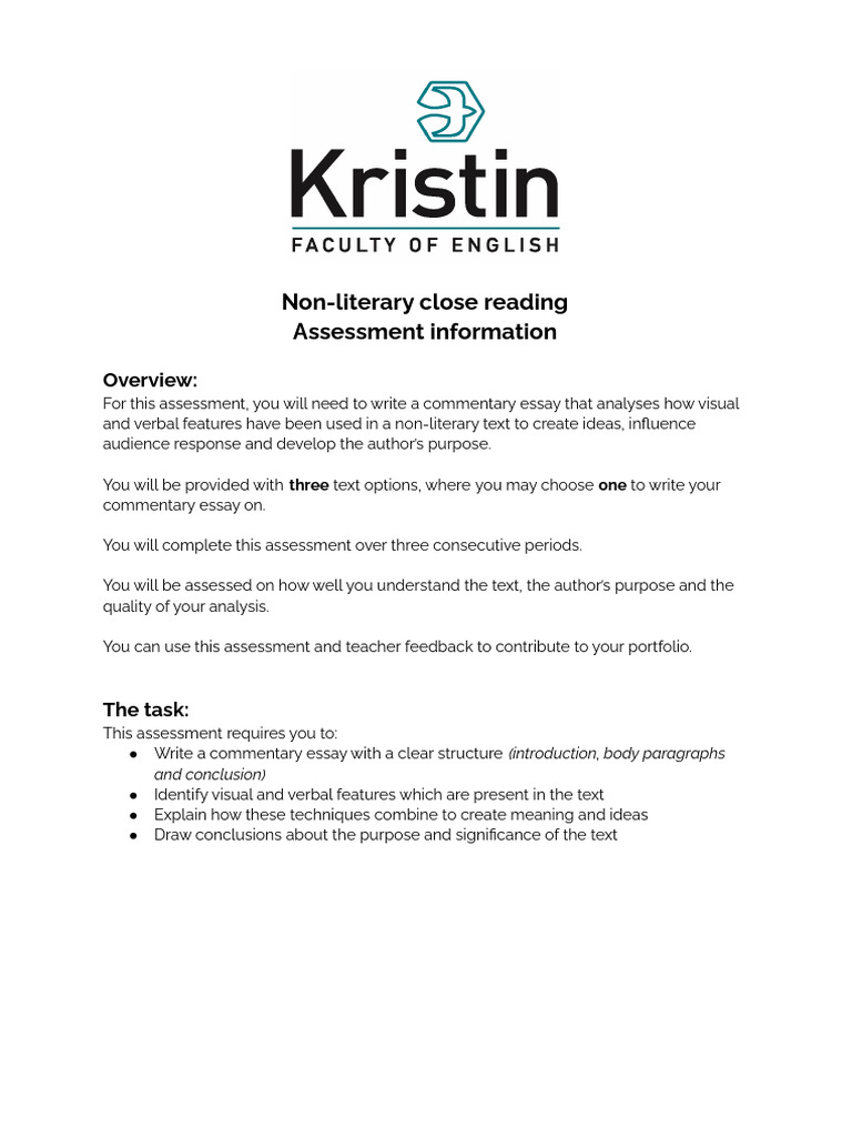 Y10-T1-Non-lit Close Reading - Task Sheet | PDF | Essays | Proofreading