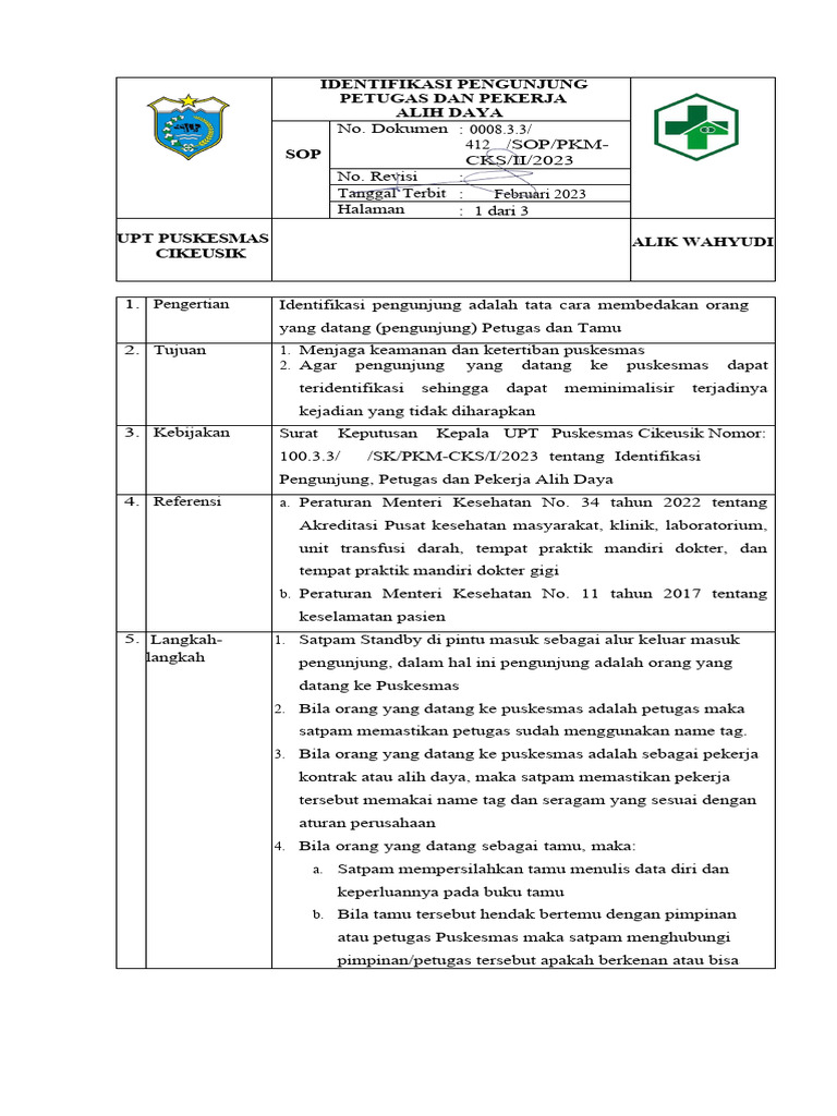 Prosedur Identifikasi Pengunjung Puskesmas | PDF