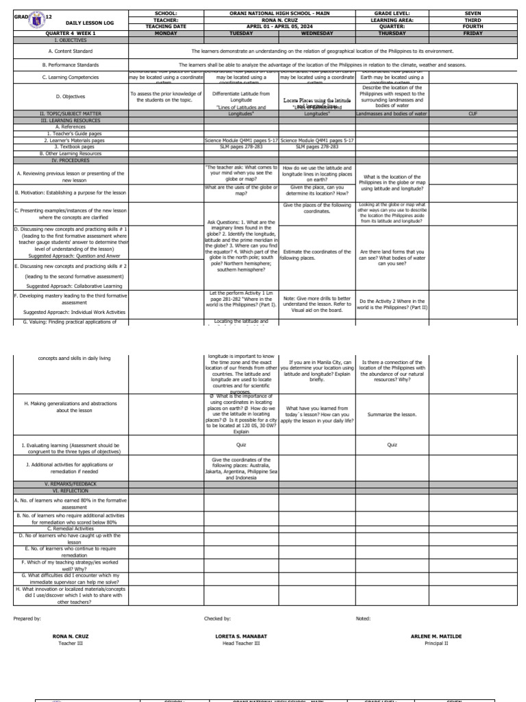 Locate Places Using The Latitude and Longitude Lines | PDF | Learning ...