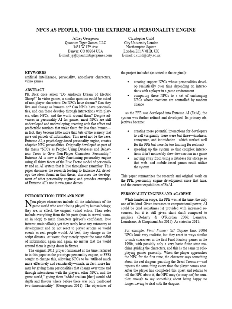 Npcs As People, Too The Extreme Ai Personality Engine | PDF | Psychology