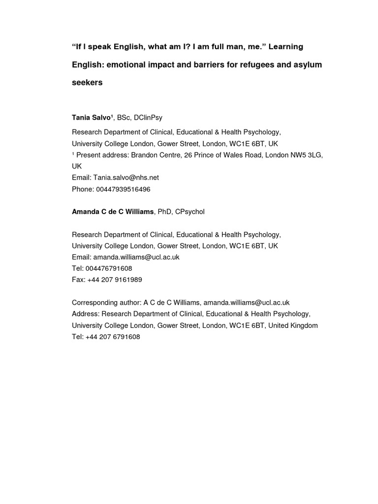Williams - Refugees Learning English Paper Salvo Williams Final Full R2 ...
