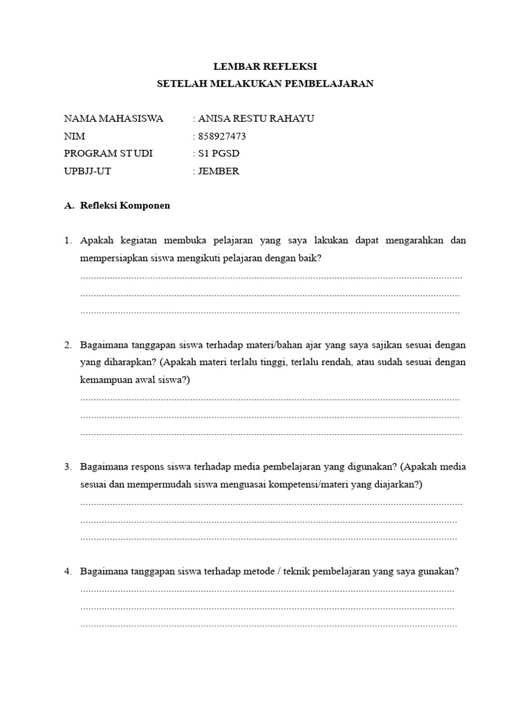 Refleksi Pembelajaran Mahasiswa PGSD | PDF | Seni