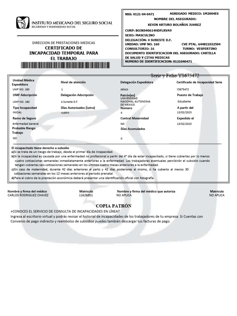 Incapacidad Imss | PDF