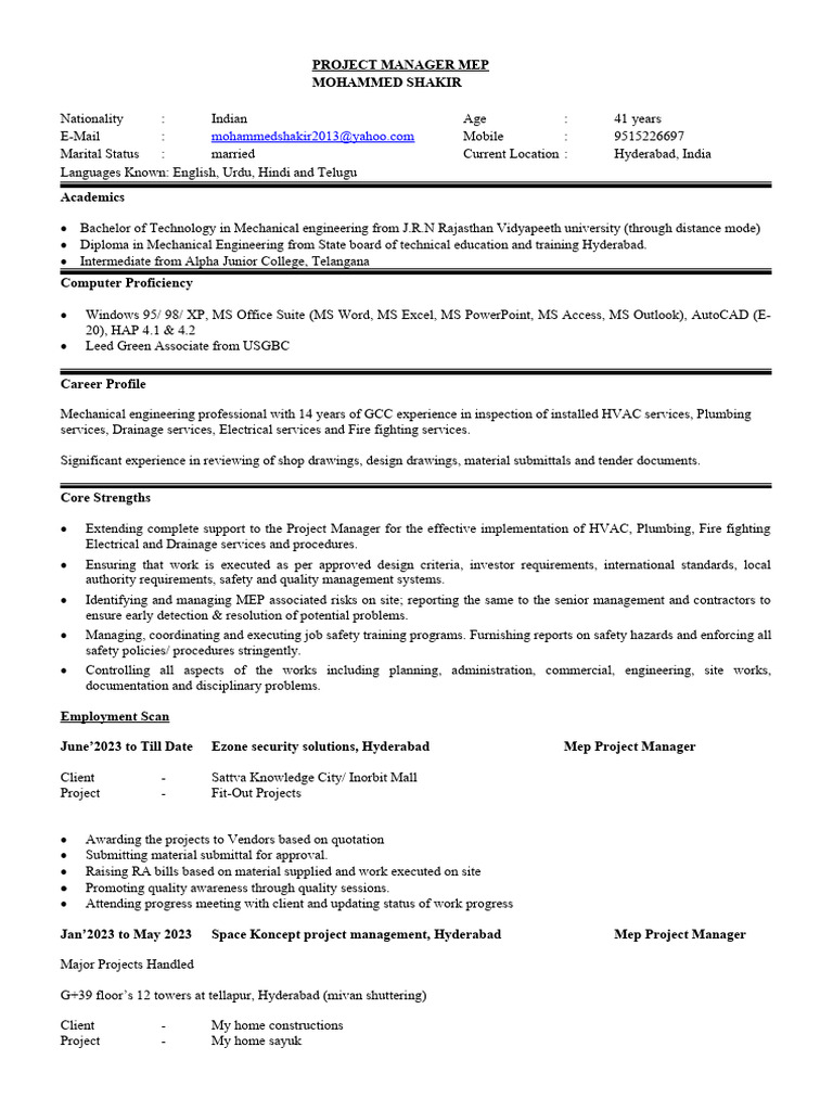 Project Manager MEP | PDF